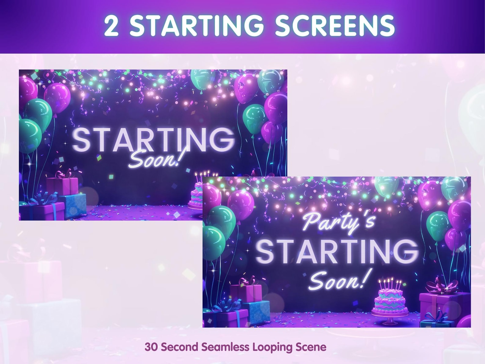 8 Animated Stream Screens for Twitch - Neon Birthday Party - Starting ...