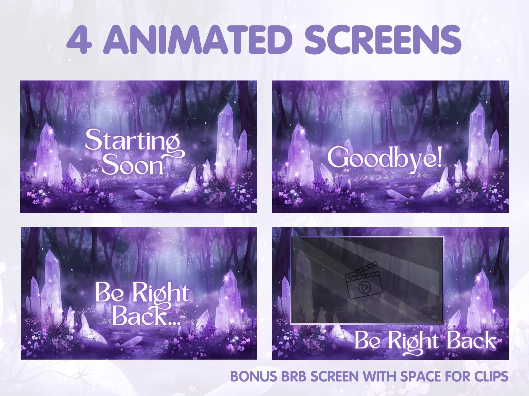 4 Animated Stream Screens for Twitch - Purple Starting Soon Screen, Be ...