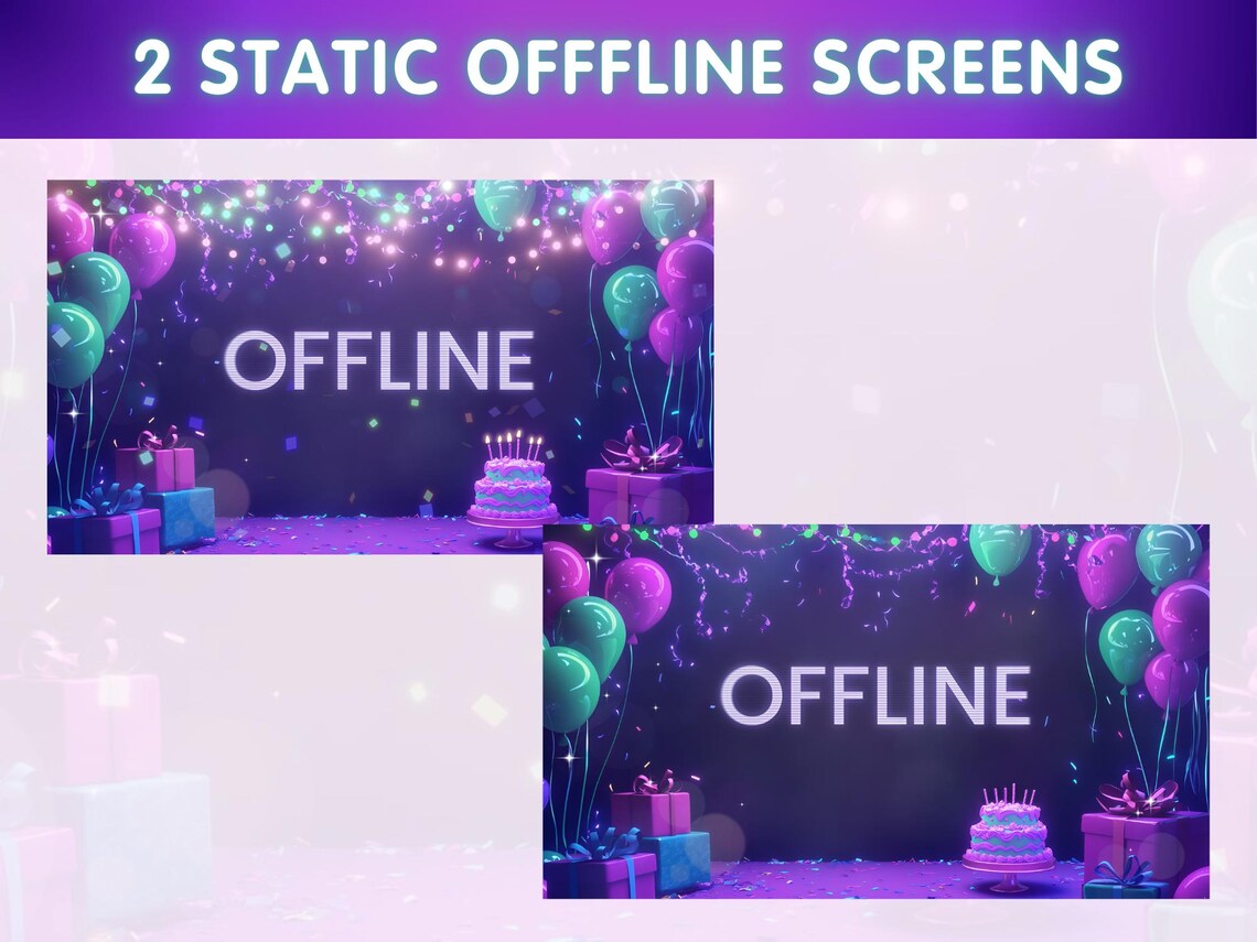 8 Animated Stream Screens for Twitch - Neon Birthday Party - Starting ...