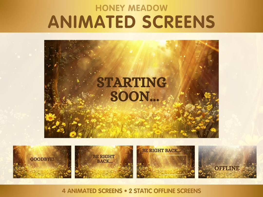 4 Animated Stream Screens for Twitch Stream - Yellow Honey Meadow ...
