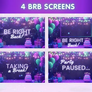 8 Animated Stream Screens for Twitch - Neon Birthday Party - Starting ...