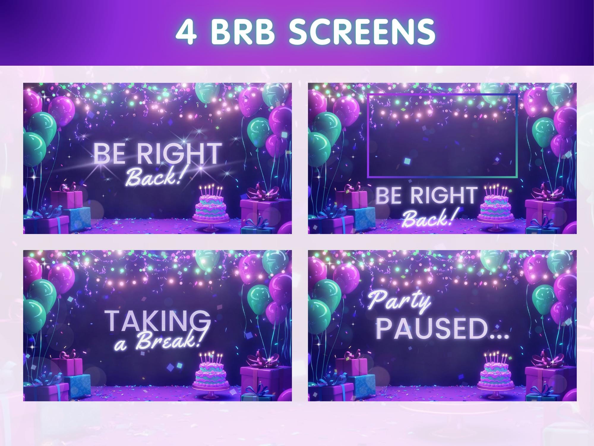 8 Animated Stream Screens for Twitch - Neon Birthday Party - Starting ...