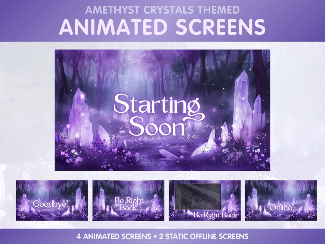 4 Animated Stream Screens for Twitch - Purple Starting Soon Screen, Be ...