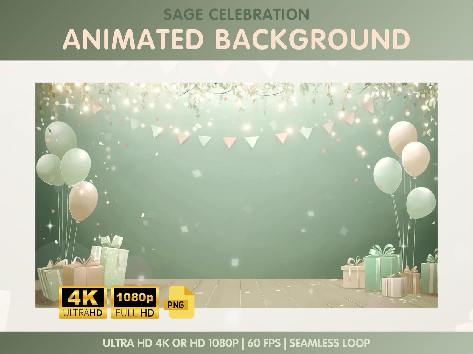Animated Background, Cozy Birthday Vtuber Background, Sage Green Twitch ...