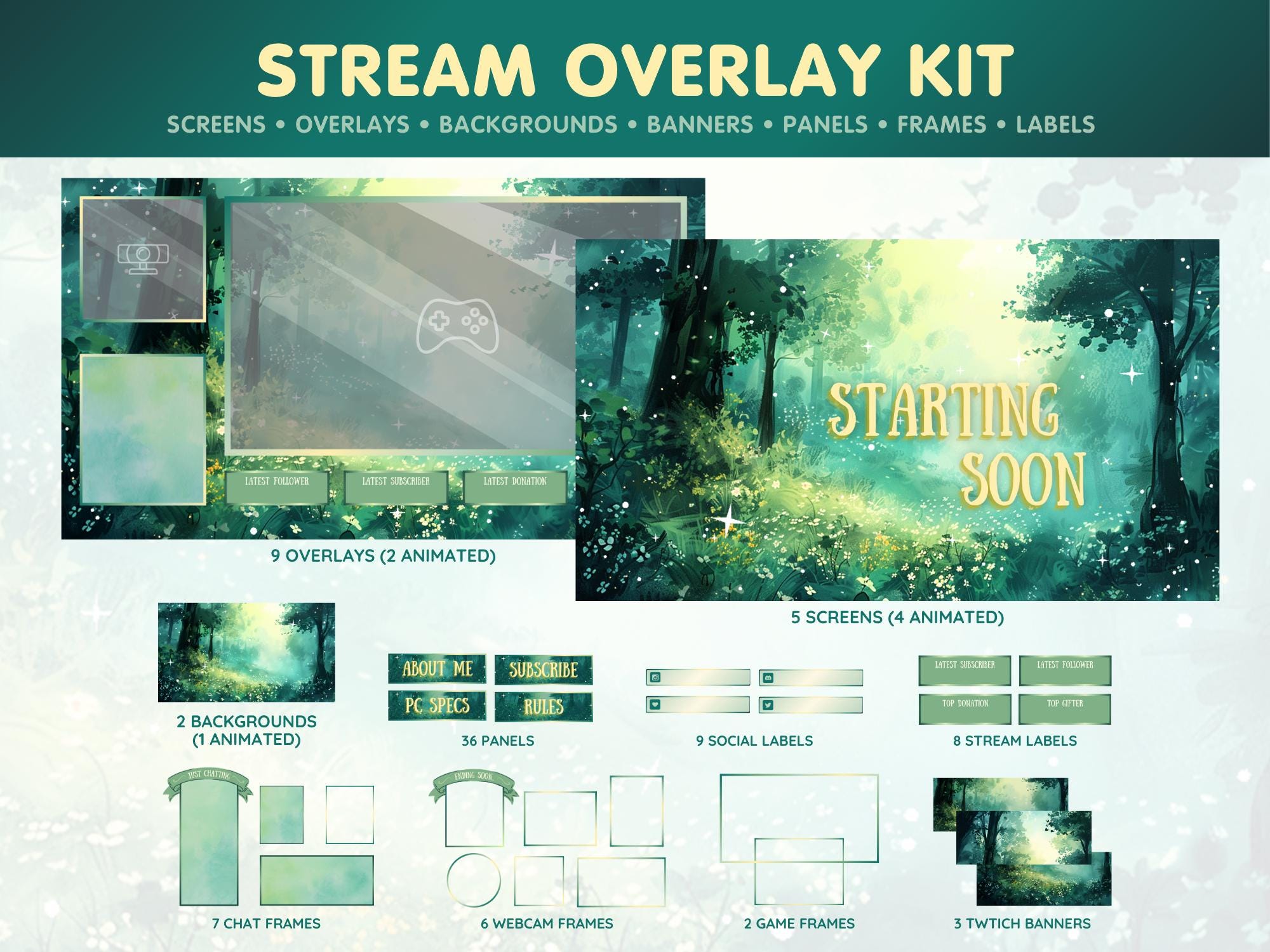 Green Twitch Overlay Package - Animated Background, Twitch Panels ...
