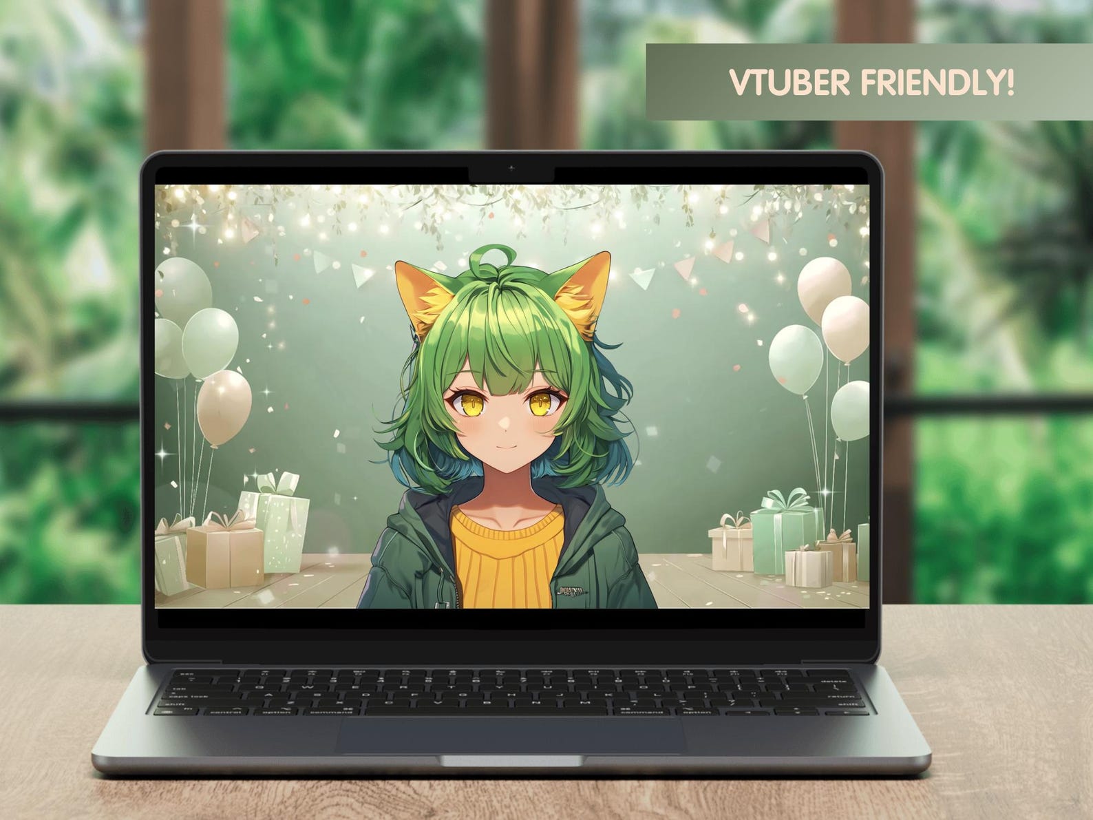 Animated Background, Cozy Birthday Vtuber Background, Sage Green Twitch ...