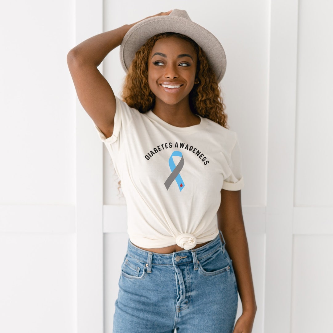 Diabetes Awareness T-shirt; Diabetes Shirt With Blue and Grey Ribbon ...