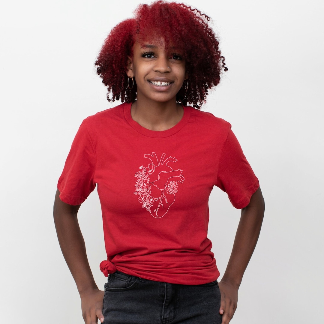 Floral Heart Anatomy T-shirt; Coronary Heart Disease Shirt; Congenital ...
