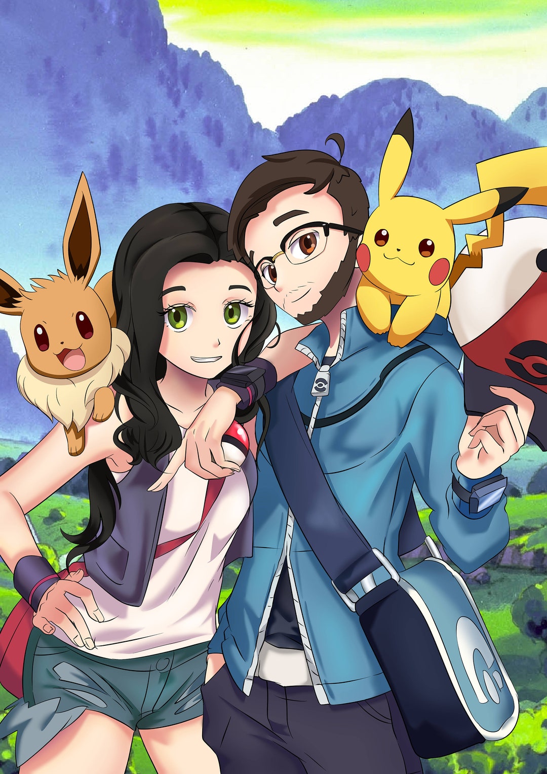 Custom Pokemon Portrait, Pokemon Custom Couple Portrait,pokemon Custom ...