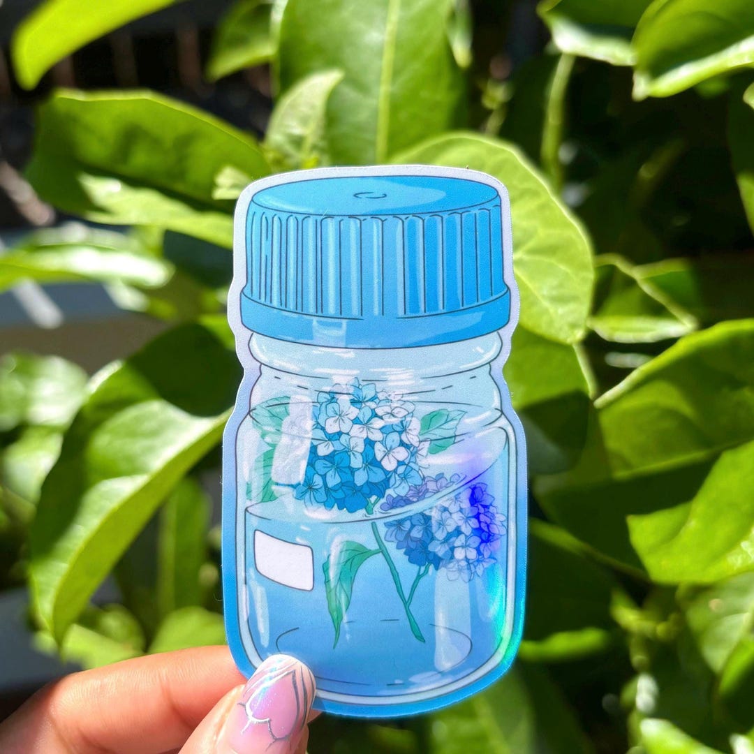 Hydrangeas in a Glass Lab Bottle Single Sticker Biochemistry ...
