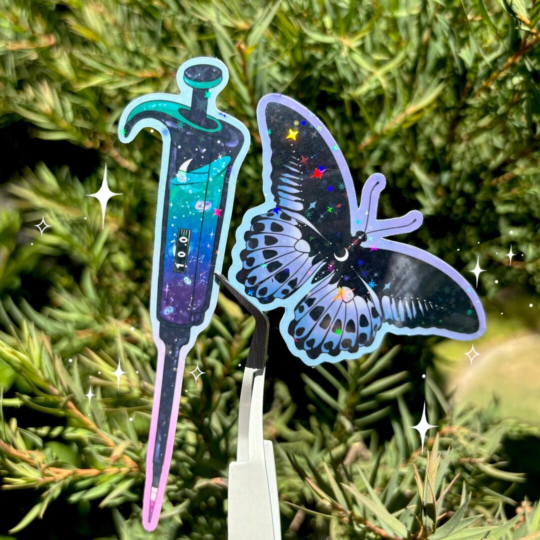 Cosmic Micropipette and Moon Butterfly Sticker Duo-pack | Holographic ...
