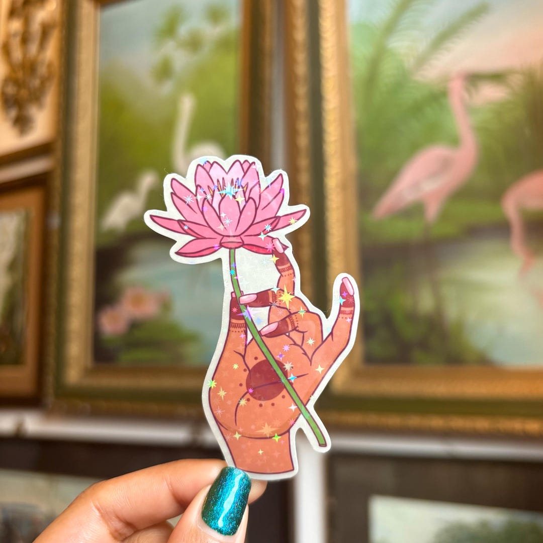 Desi Henna Hand Lotus Flower Lakshmi Single Sticker | Holographic ...