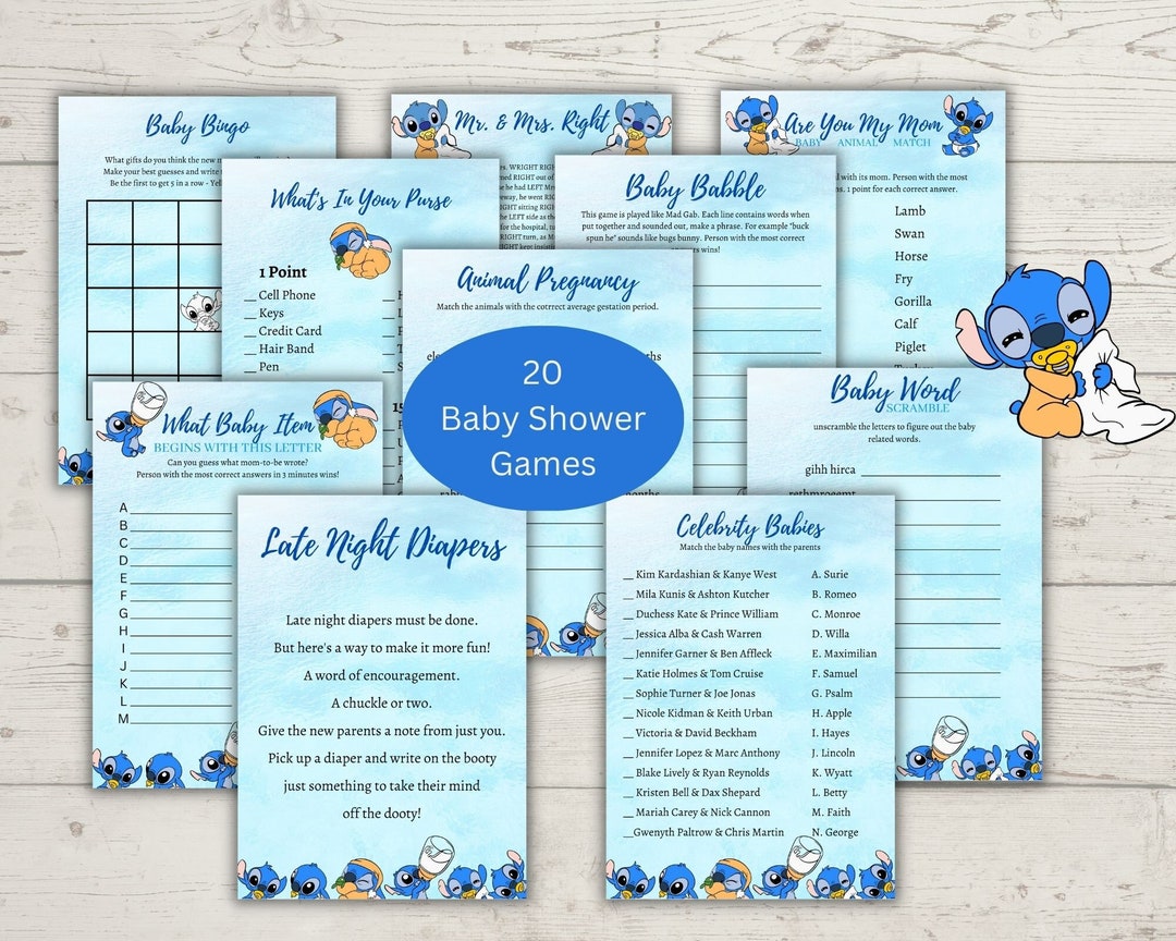 Stitch Baby Shower Games Bundle: 20 Activities (instant Download) - Etsy