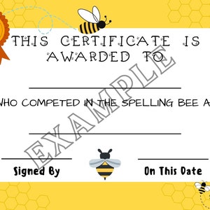 Spelling Bee Certificate Printable - Etsy