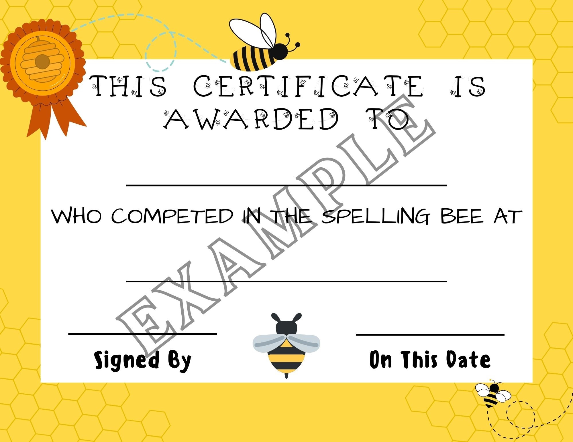 Spelling Bee Certificate, Spelling Bee Award, School Award - Etsy