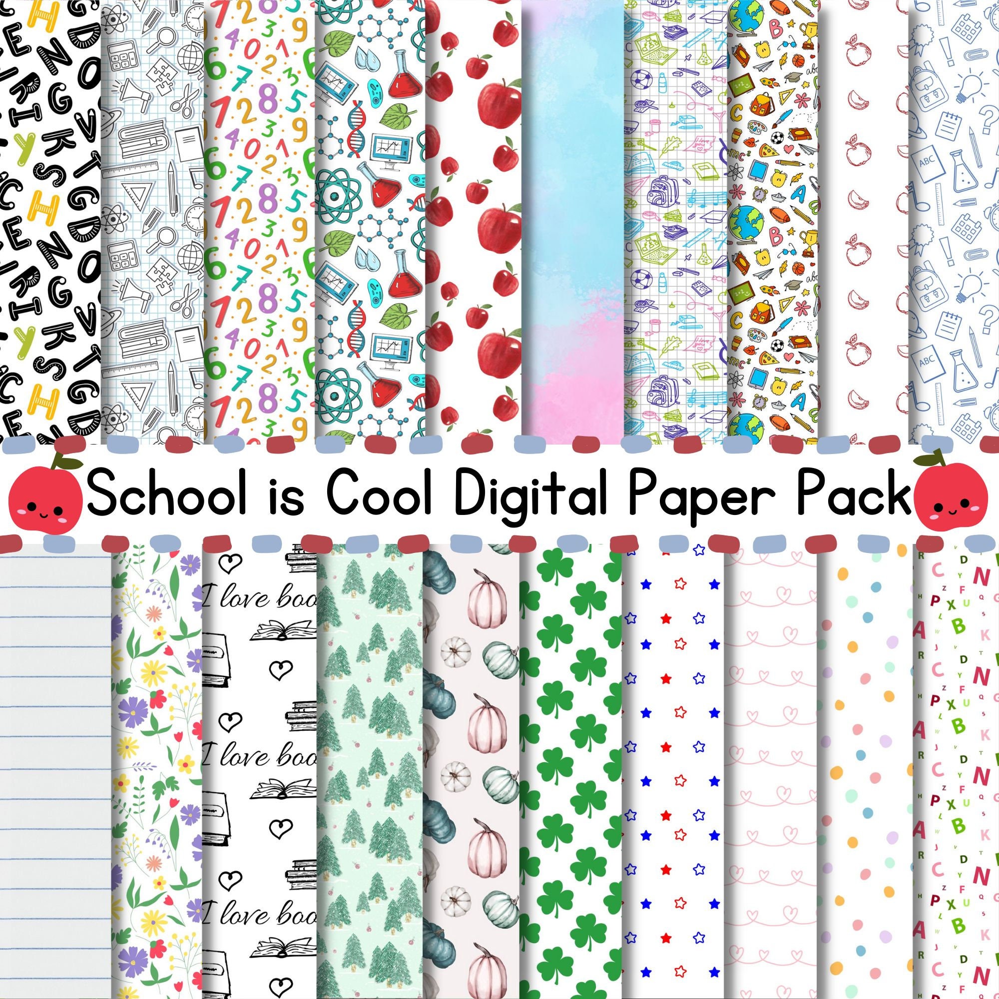 Back to School Digital Paper - Back to School Patterns - First Day of ...