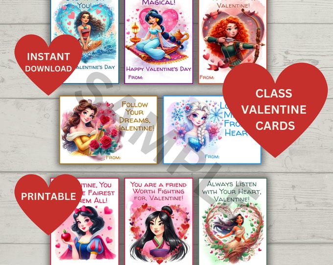 Printable Princess Valentine Cards Kids Valentine Cards School ...