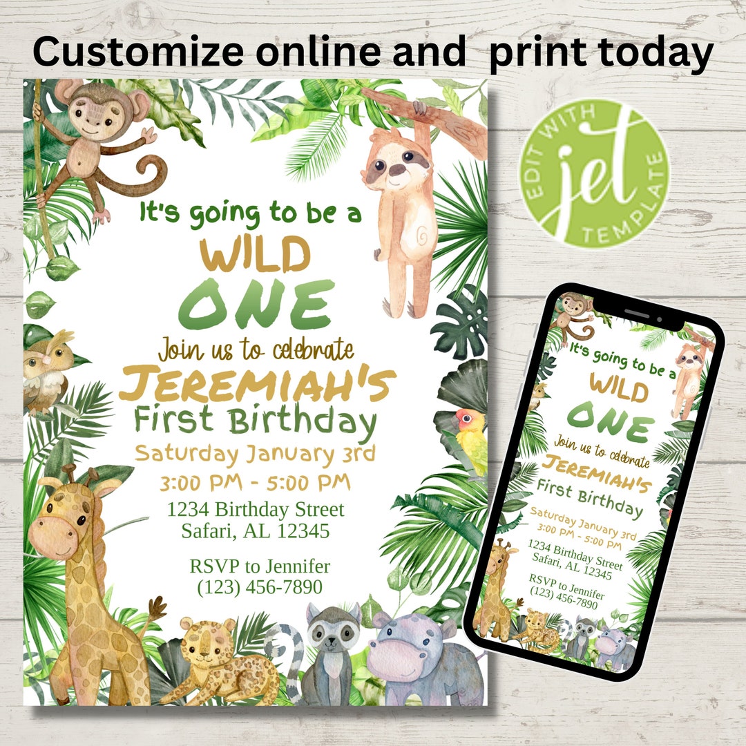 Wild One Birthday Invitation Editable a Wild One Boy Safari 1st ...