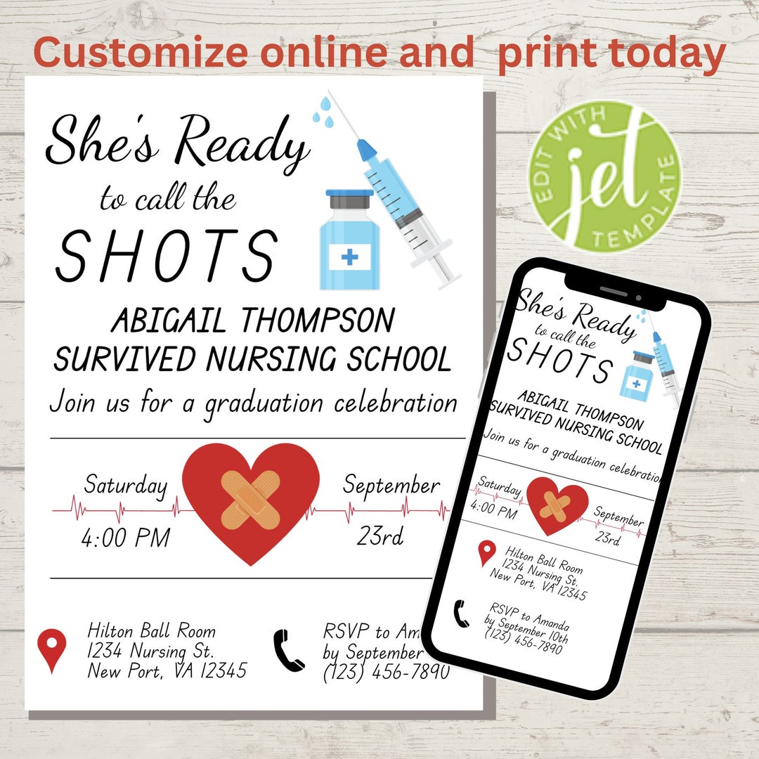 Nursing School Graduation Invitation | 'call the Shots' Template ...