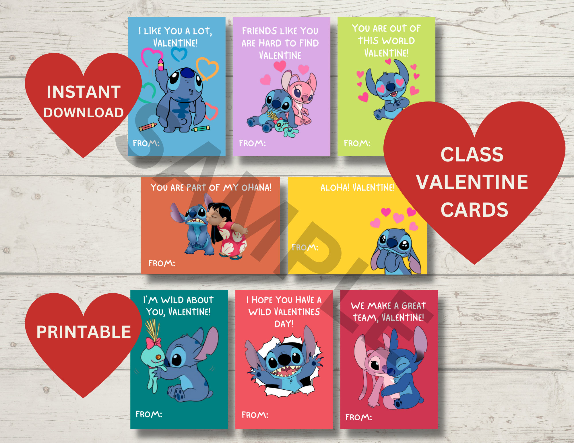 Stitch Valentine Class Cards Instant Download Lilo and - Etsy