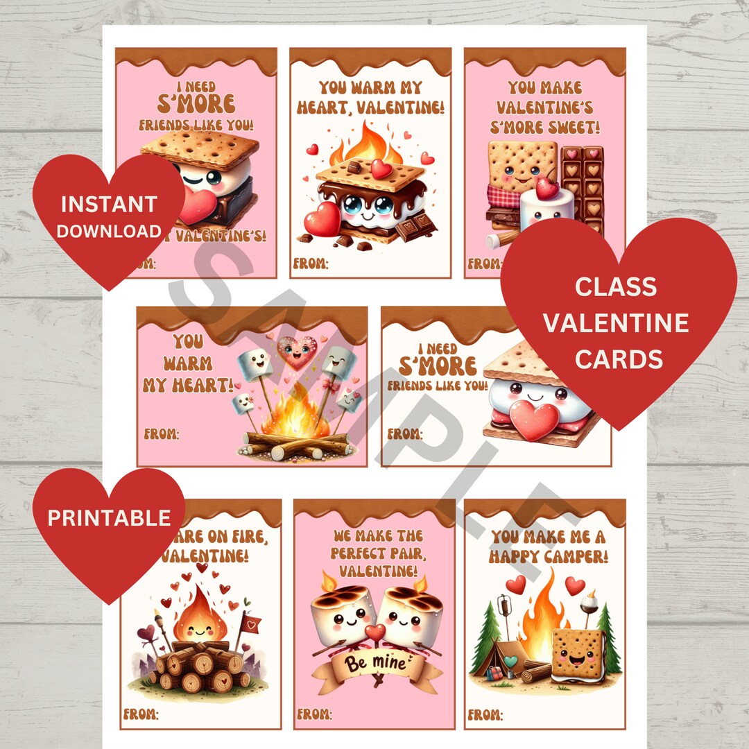 S'mores Valentine Class Cards | Printable Smore Valentines (instant ...