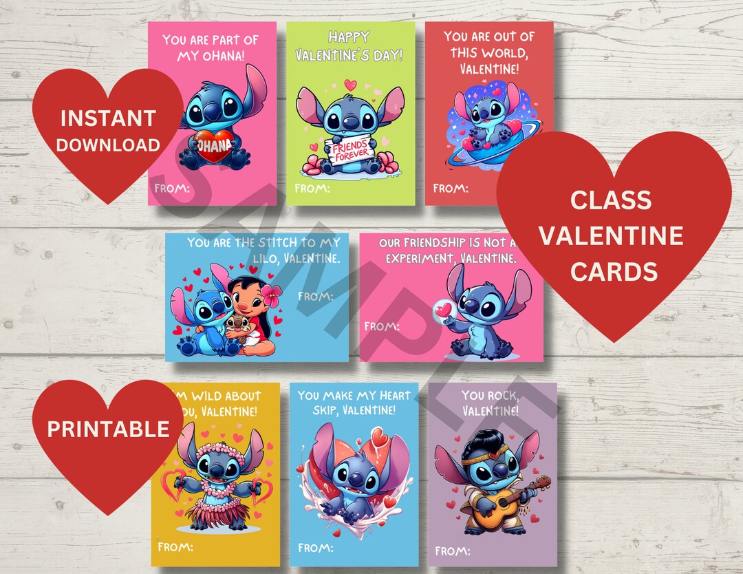 Stitch Class Valentine Cards Instant Download | Lilo and Stitch ...