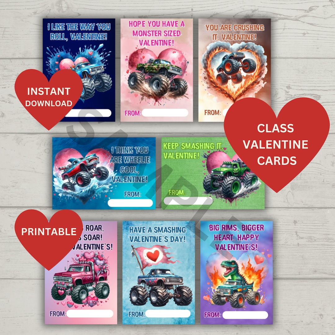 Monster Truck Valentine Class Cards Instant Download | Monster Truck ...