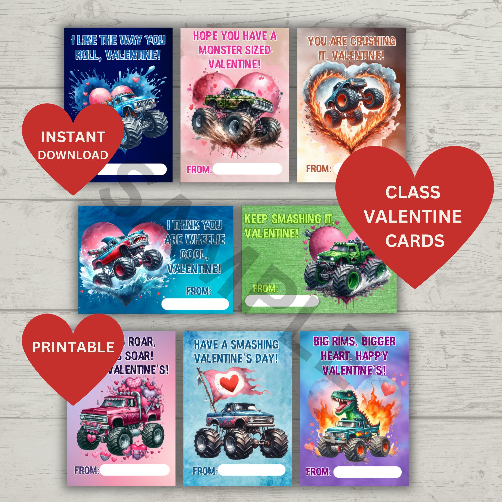 Monster Truck Valentine Class Cards Instant Download | Monster Truck ...