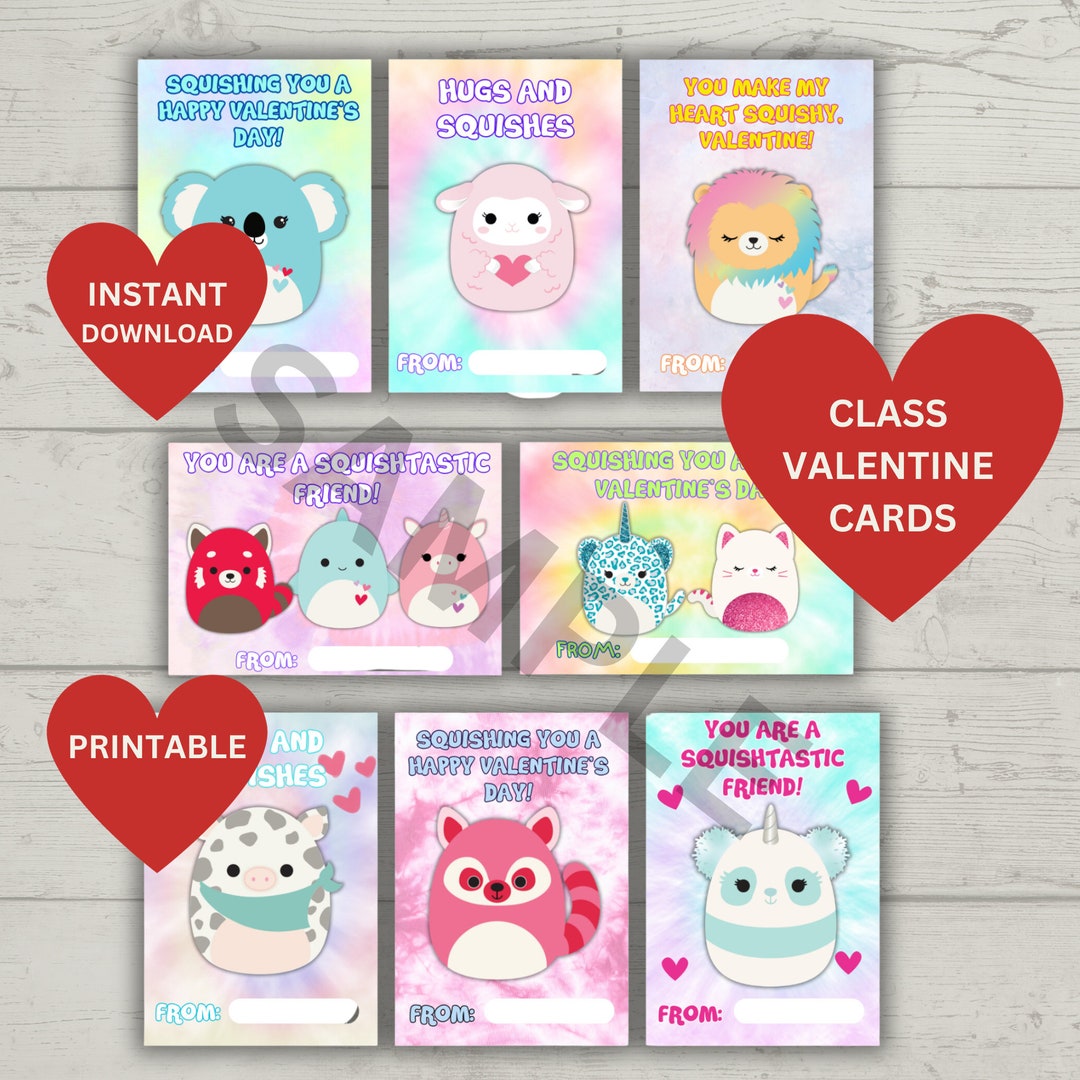 Squishmallow Valentine Class Cards | Printable PNG & PDF (instant ...