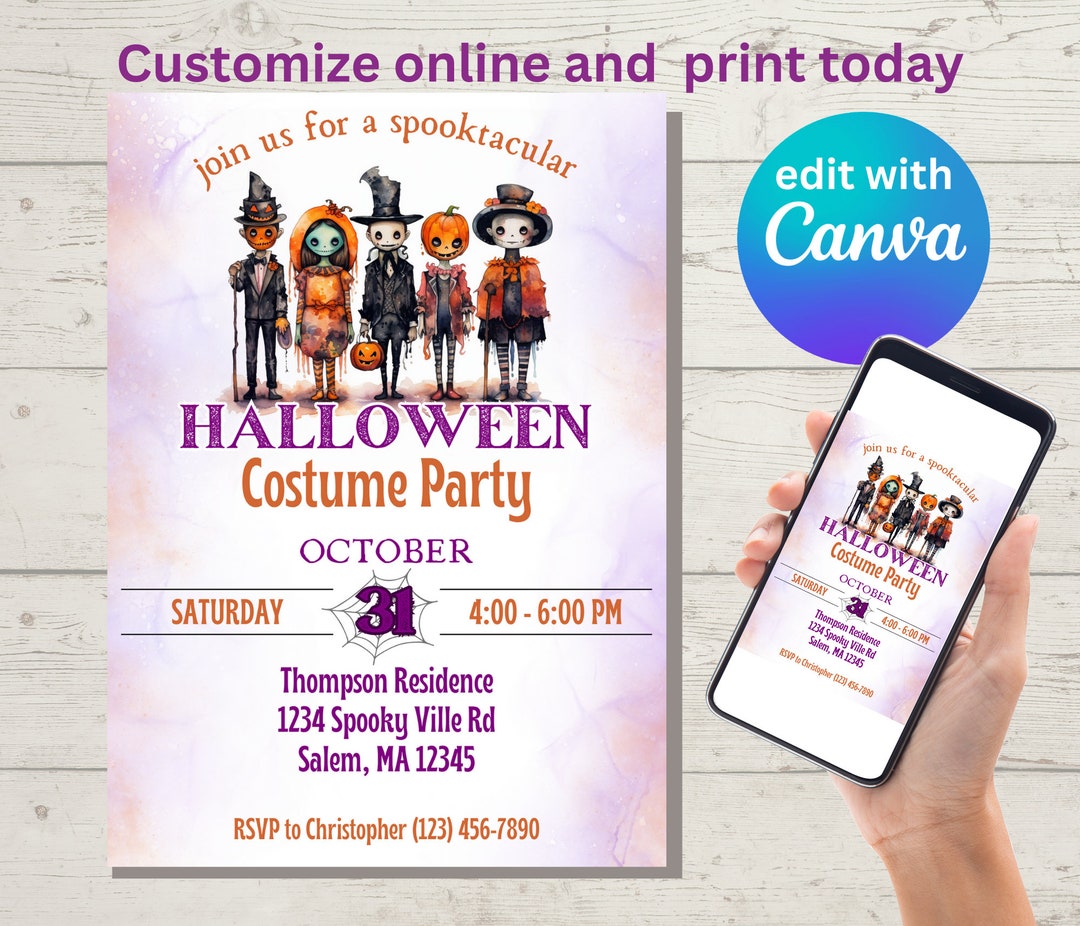 Halloween Costume Party Invitation | Editable Canva Template (digital ...