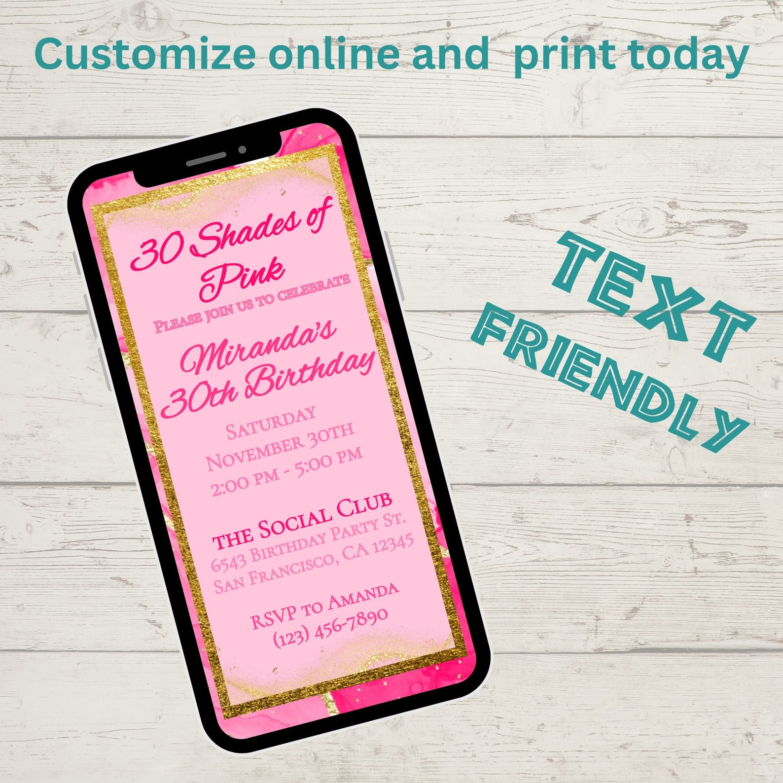 Shades of Pink Birthday Invitation Shades of Pink Invite - Etsy