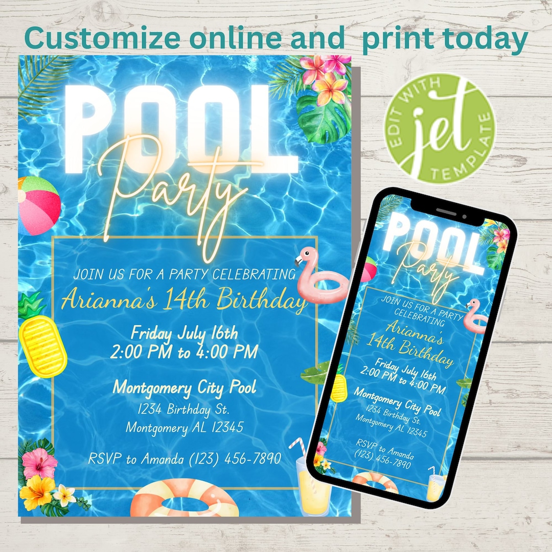 Pool Party Birthday Invitation | Summer Evite (editable Template) - Etsy