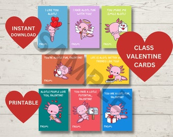 PRINTABLE Axolotl Cute Valentine's Cards Write Your Own Name Instant ...
