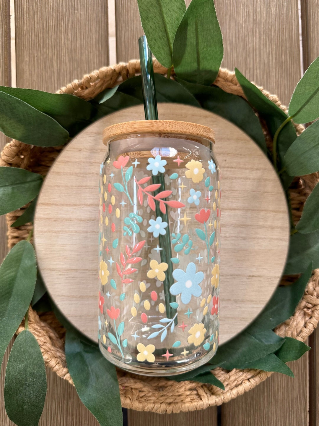 Spring Flower Beer Can Glass Spring Flower Glass Cup Floral Coffee