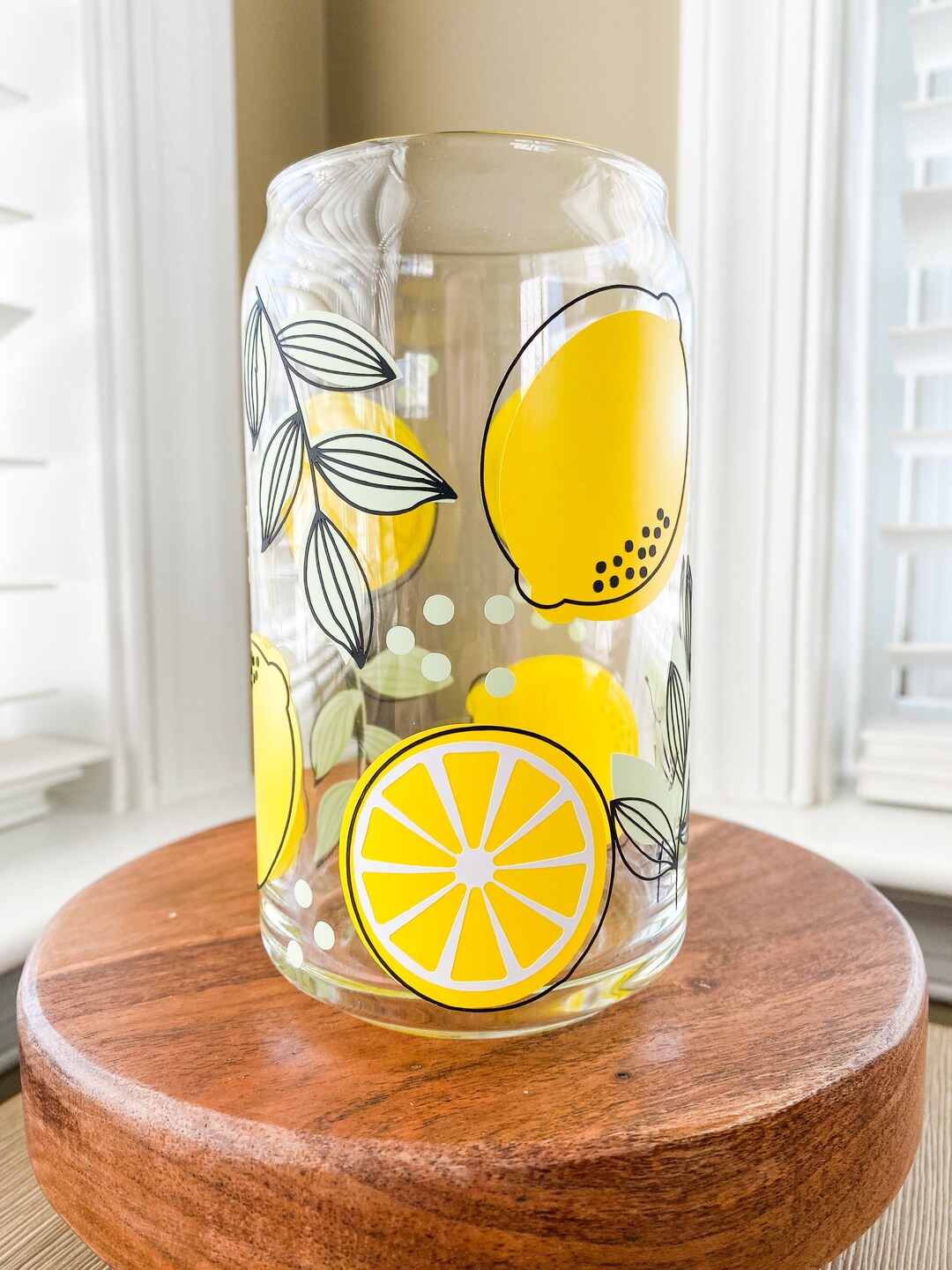 Lemon Glass Can, Lemon Glass, Lemon Glass Cup, Lemon Glassware, Lemon ...