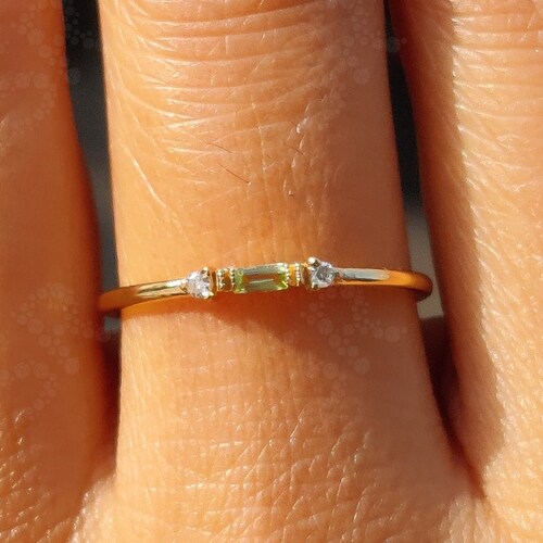 Stackable Birthstone Rings / 14K Gold Amethyst Ring / Baguette - Etsy