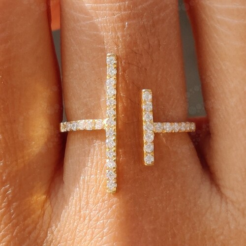 Adjustable Sterling Silver T Ring. Double Bar Open Cuff Ring. - Etsy