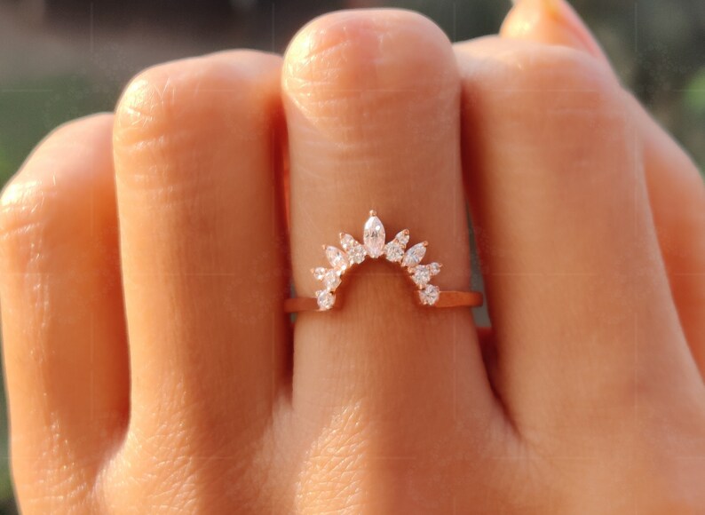 Curved Moissanite Wedding Band, 925 Sterling Silver Art Deco Contour ...