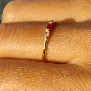 Stackable Birthstone Rings / 14K Gold Ruby Ring / Baguette Ruby ...