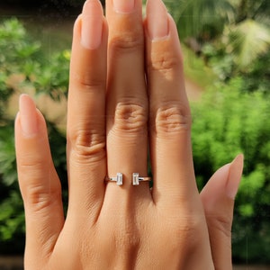 Baguette Open Cuff Ring Women / Two Stone Open Gap Wedding Band ...