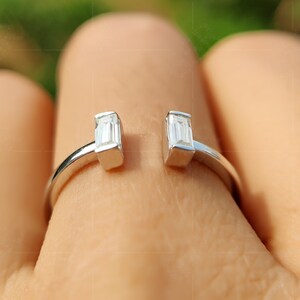 Baguette Open Cuff Ring Women / Two Stone Open Gap Wedding Band ...