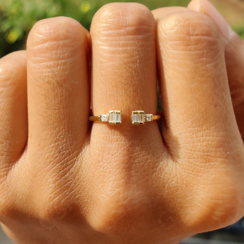 14k Gold Baguette Open Cut Wedding Ring for Women Delicate - Etsy