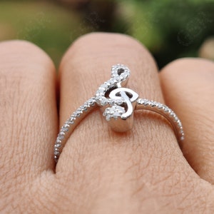 Musical Note Ring / 14K Gold Music Symbol Ring / Moissanite Diamond ...