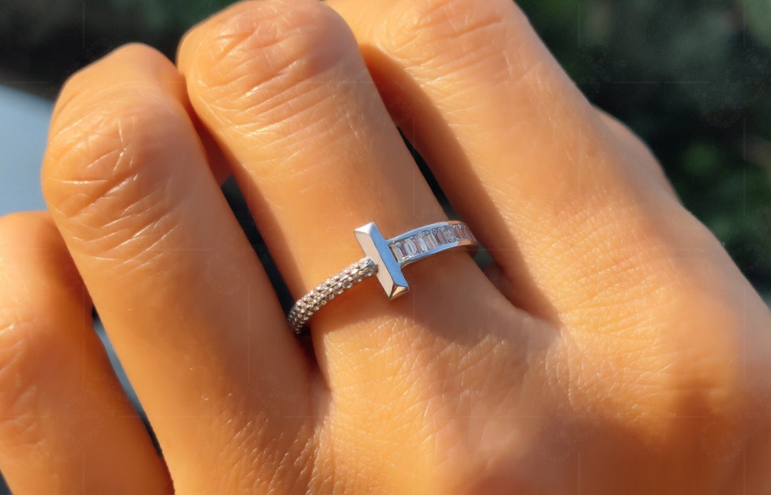 Sideways Cross Ring / T Cross Stacking Ring / 14K Solid Gold Ring ...