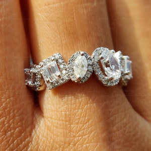 Mixed Cut Moissanite Rings for Women, Multi Shaped Halo Anniversary ...