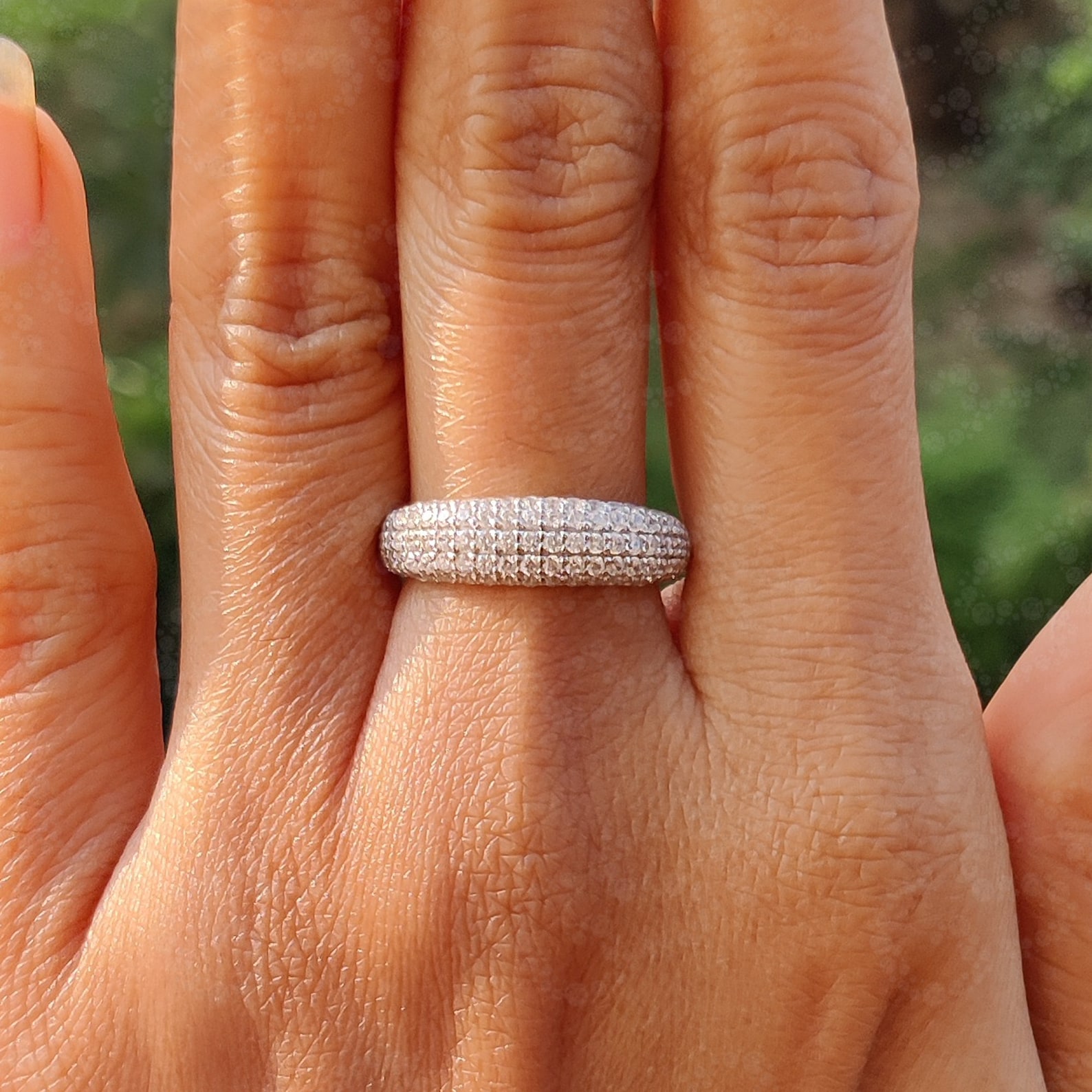 Solid 14K Gold Wide Cluster Pave Dome Band Ring / Round White ...