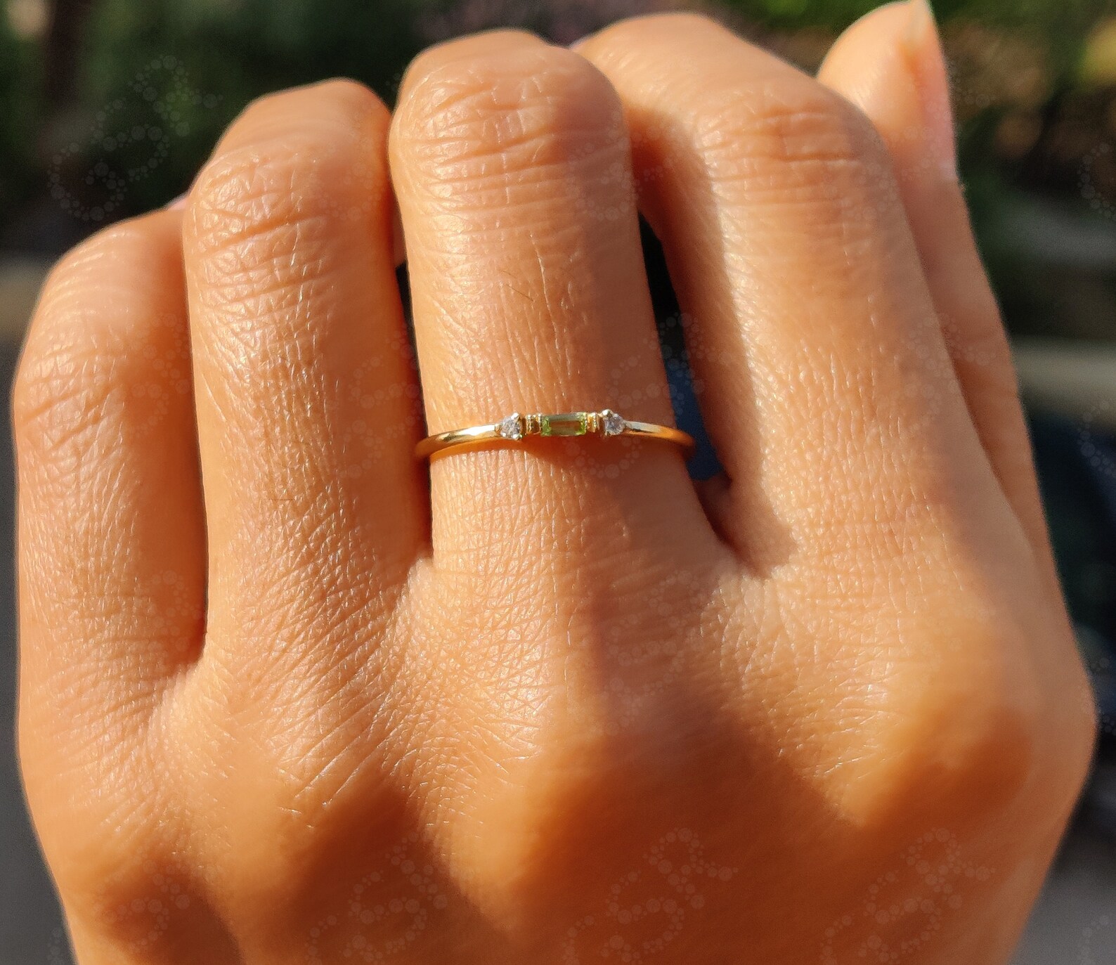 Stackable Birthstone Rings / 14K Gold Peridot Ring / Baguette - Etsy