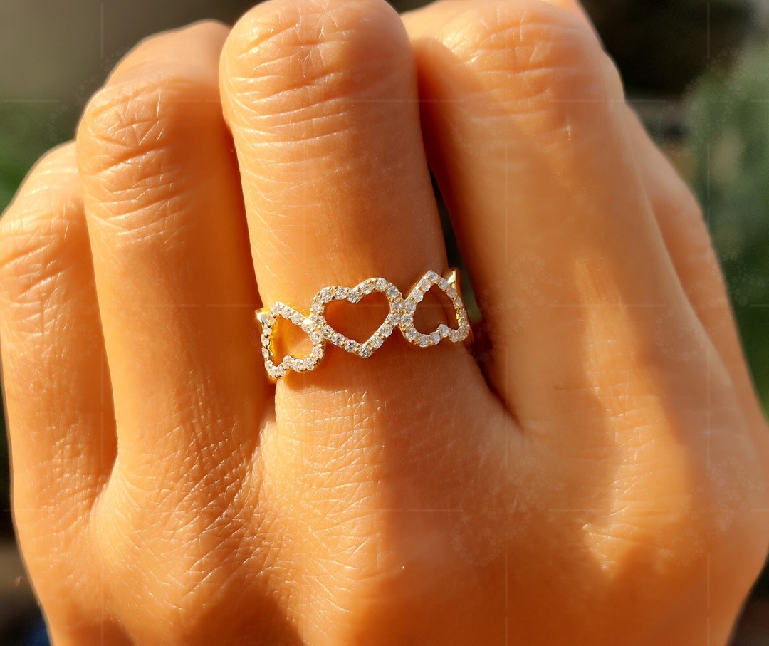 Inverted Heart Pattern Lab Diamond Band, 14k Gold Lab Grown Diamond ...