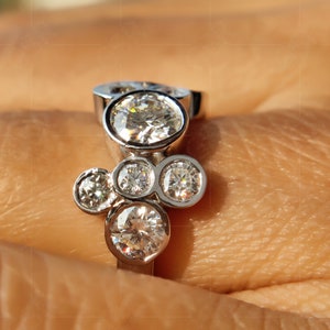 Bezel Set Moissanite Scatter Statement Ring, Multi Stone Bubble Ring, Rubover Scattered Cocktail ...
