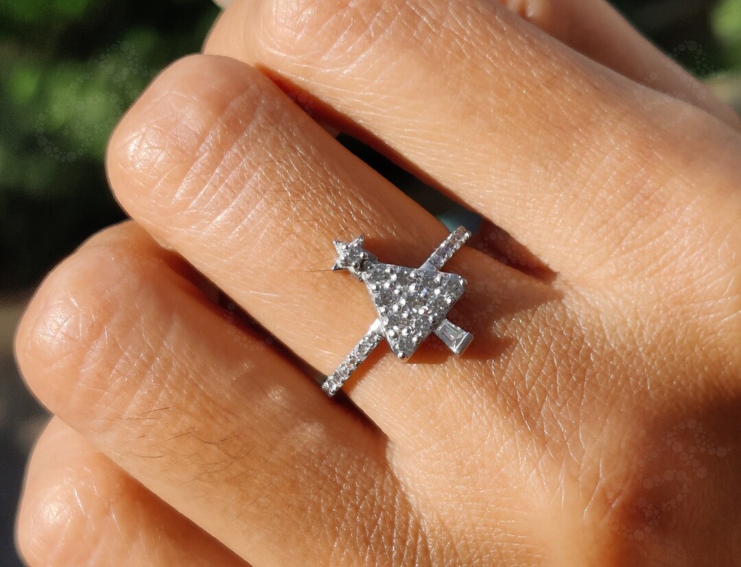 Christmas Holly Lab Grown Diamond Ring, Christmas Tree Lab Diamond ...